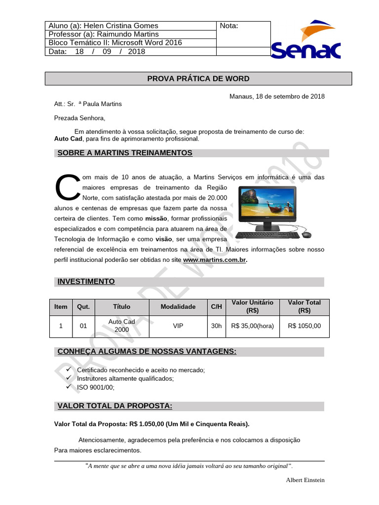 PROVA PRÁTICA DE WORD | PDF