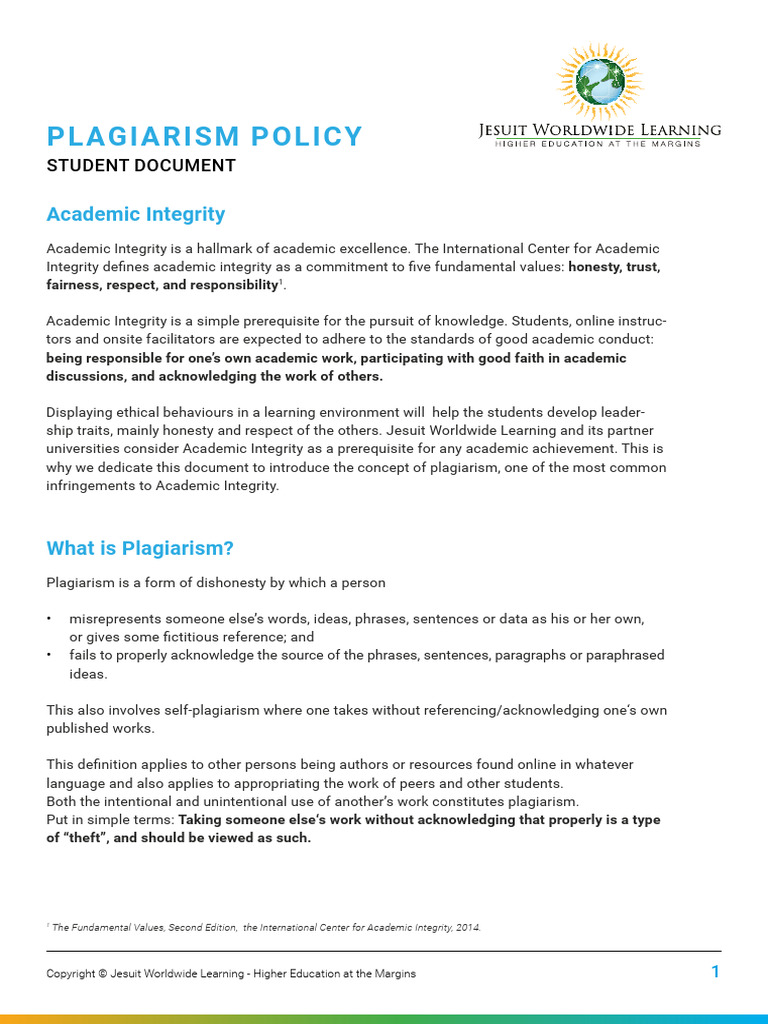 PCC-Plagiarism Policy Oct2020 | PDF | Plagiarism | Academic Integrity