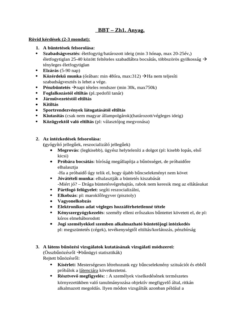 BBT ZH 1. Anyag | PDF