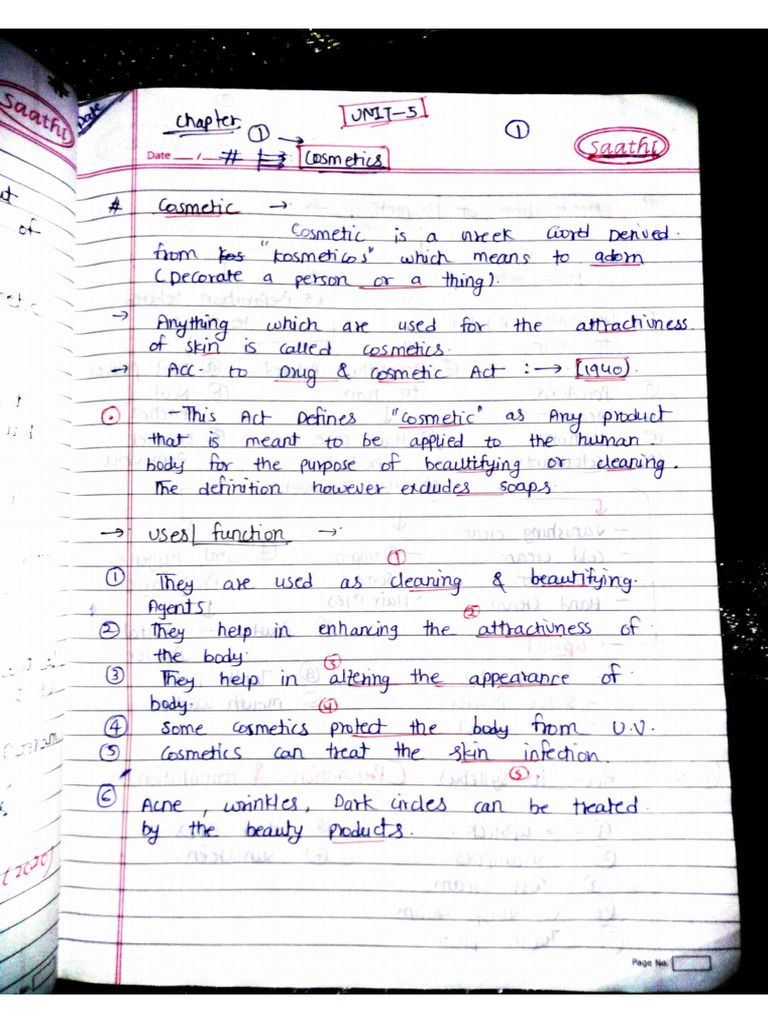 Cosmetic Handwritten Notes Unit 5 Industrial Pharmacy Chap. 1 | PDF