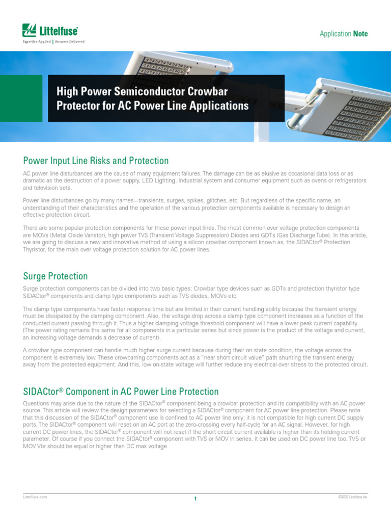 Crowbar Protector For Ac Power Line Application Notes | PDF ...