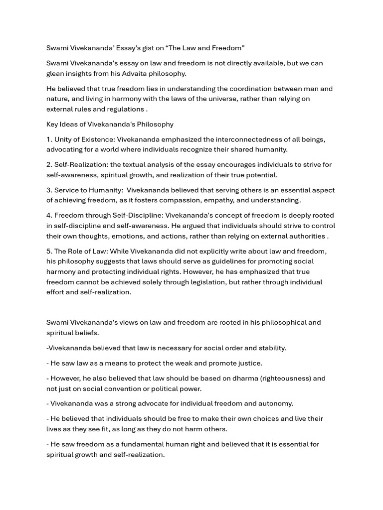 Swami Vivekanand The Law and Freedom | PDF | Brahman | Swami Vivekananda