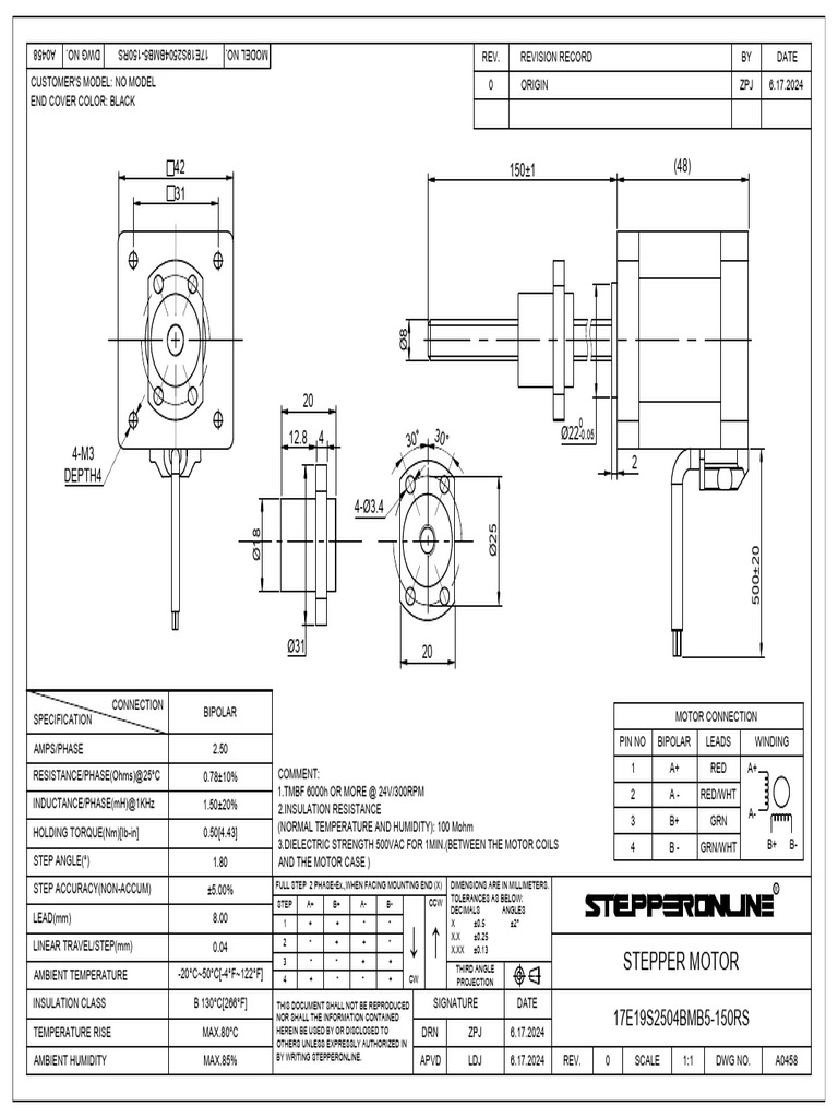 Stepper Motor Specification Document | PDF | Electricity | Electromagnetism