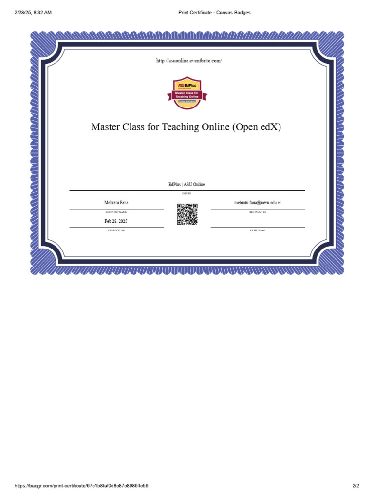 Print Certificate - Canvas Badges | PDF