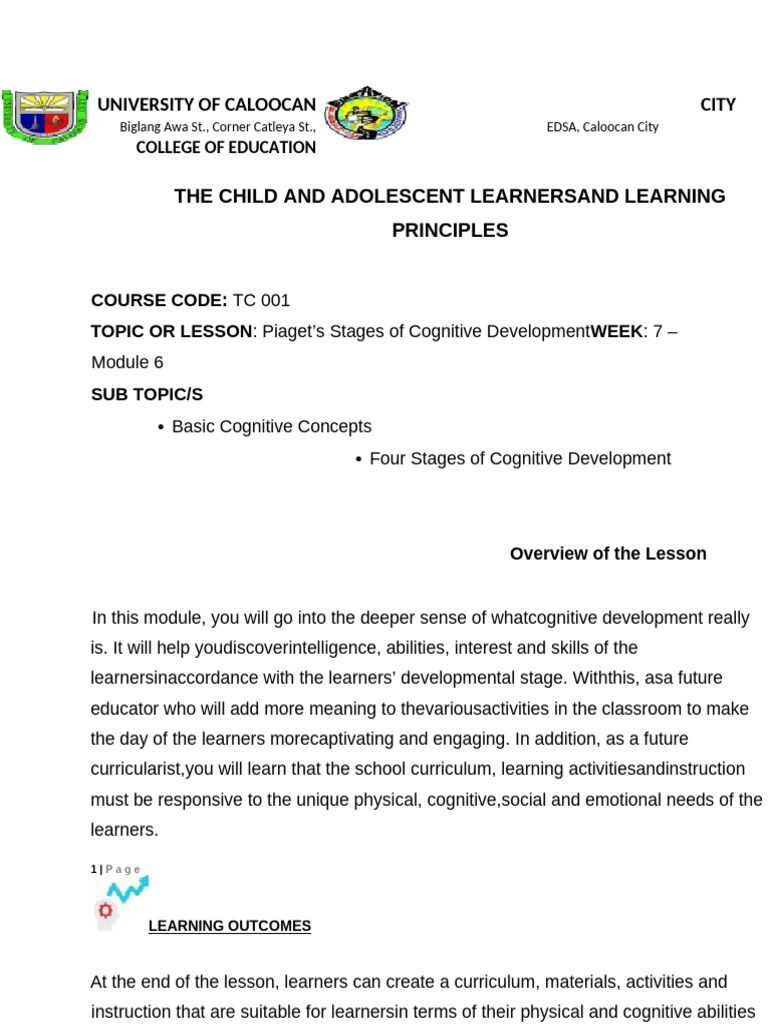 MODULE-6-Piagets-Stages-of-Cognitive-Development | PDF | Cognition ...