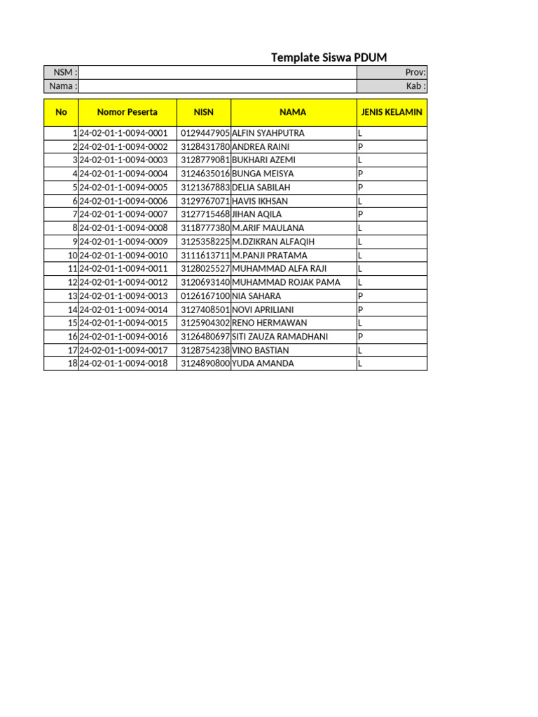 Template Data Siswa | PDF