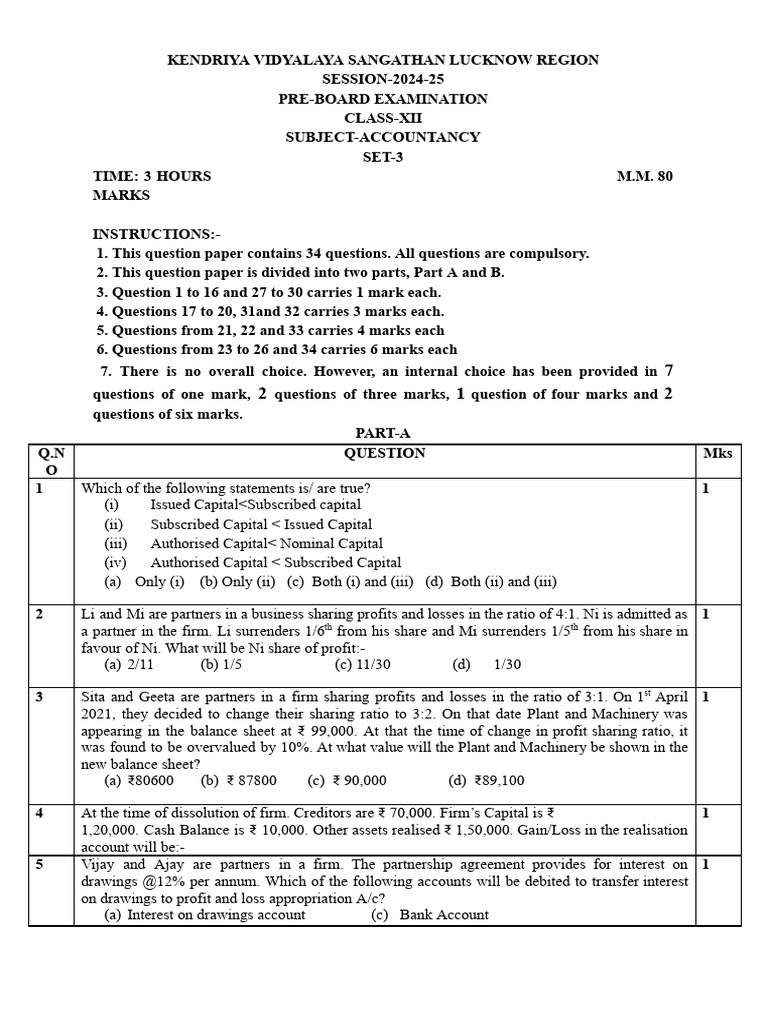 KVS Lucknow XII ACC QP & MS (PB2) (24-25) | PDF | Educational ...