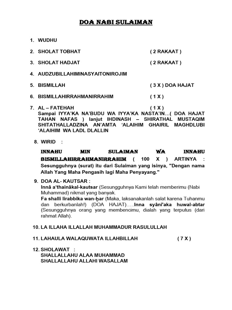 Doa dan Wirid Nabi Sulaiman | PDF