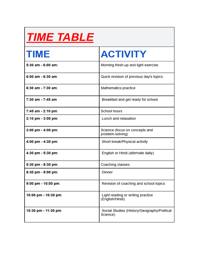 Time Table (1) | PDF