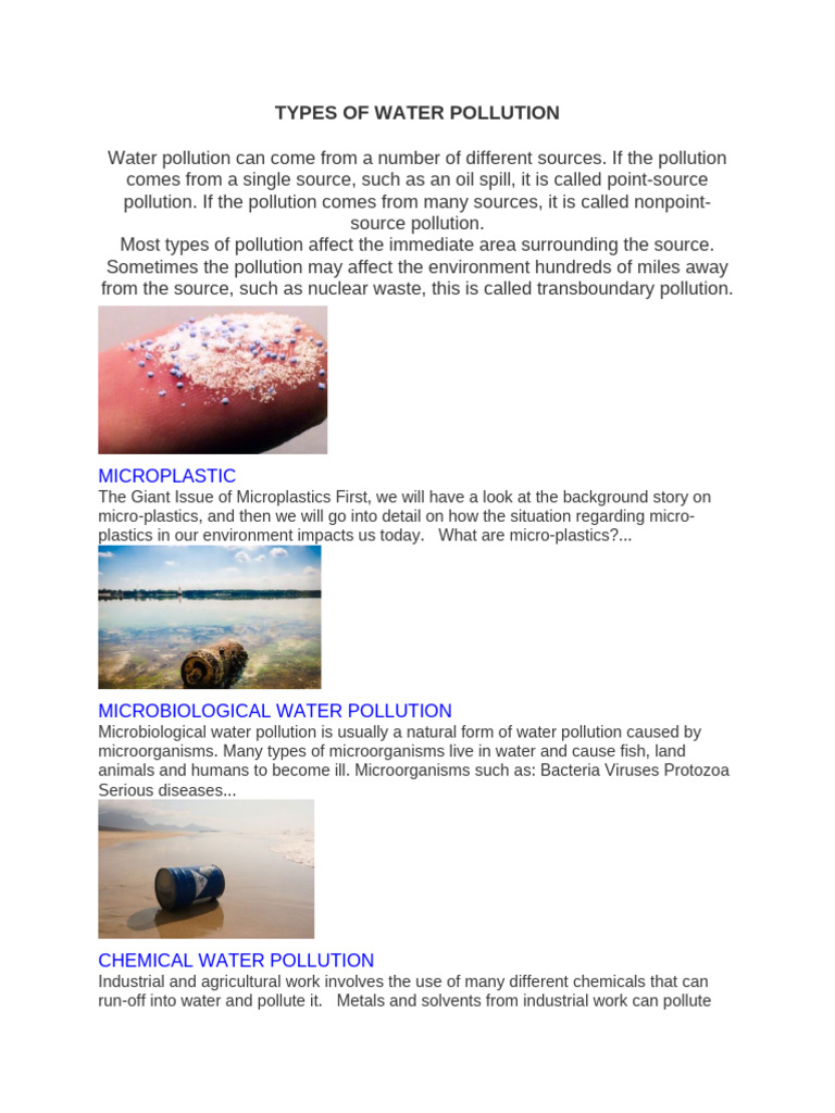 Types of Water Pollution Explained | PDF