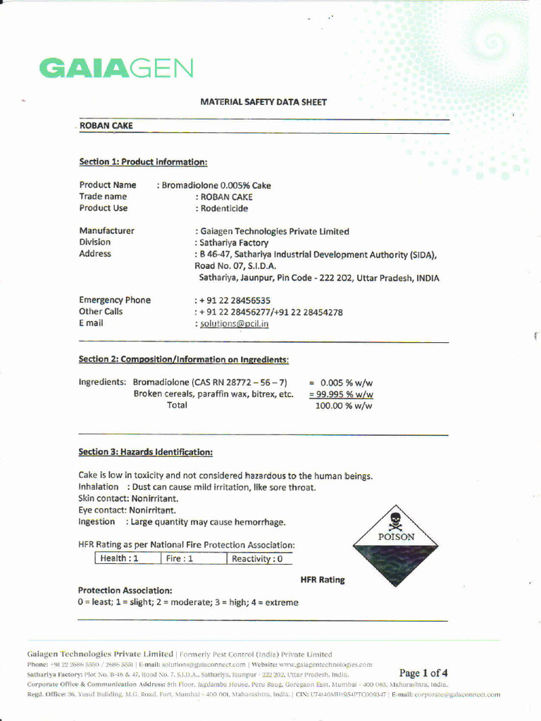 Gaiagen Roban Cake MSDS | PDF