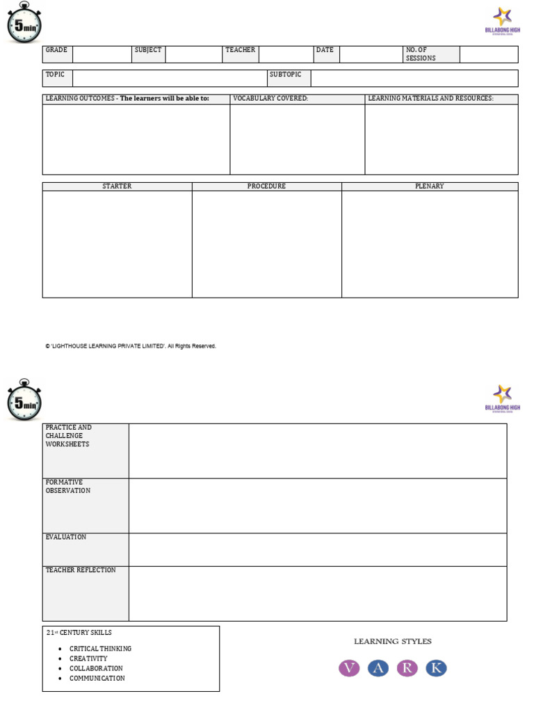 5-minute-lesson-plan-template-printable (1) | PDF