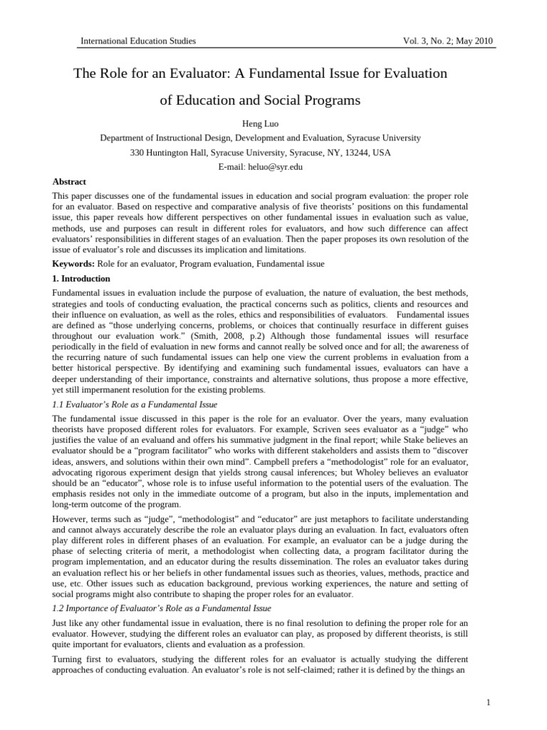 Evaluator's Role in Education Evaluation | PDF | Evaluation | Methodology