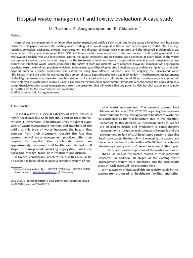 Case Study_Hospital Waste Management and Toxicity Evaluation | PDF ...