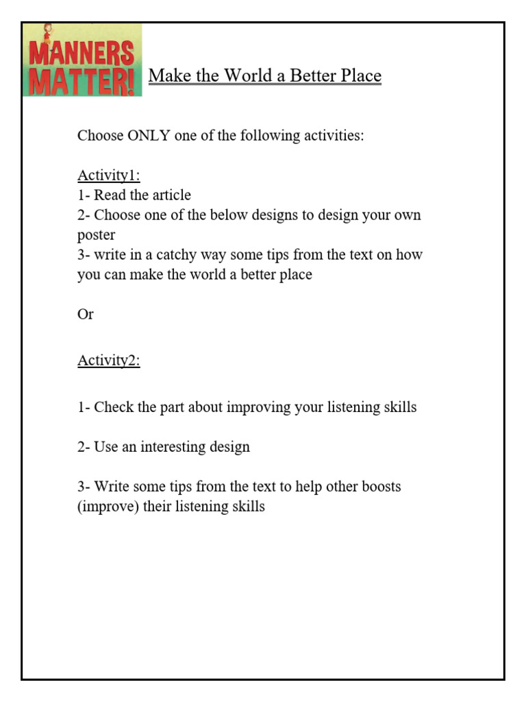 Activities to Improve the World | PDF