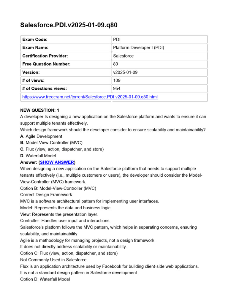 Salesforce.PDI.v2025-01-09.q80 | PDF | Model–View–Controller | Software Development