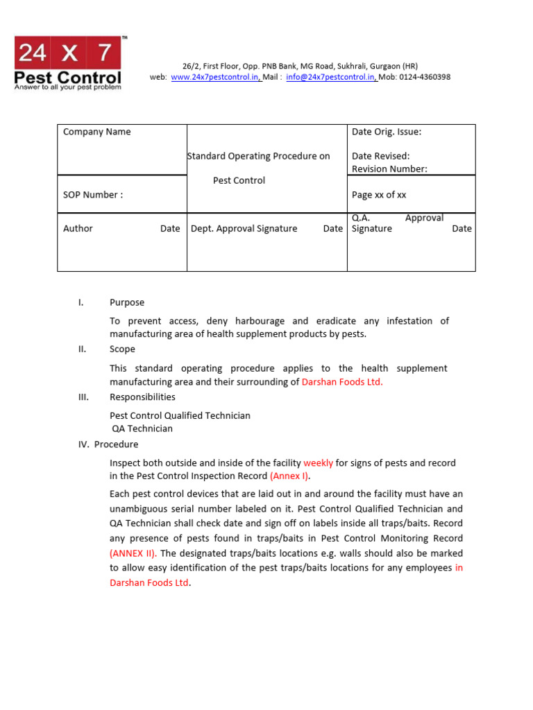 SOP _ Food processDraft2022 | PDF | Pest Control