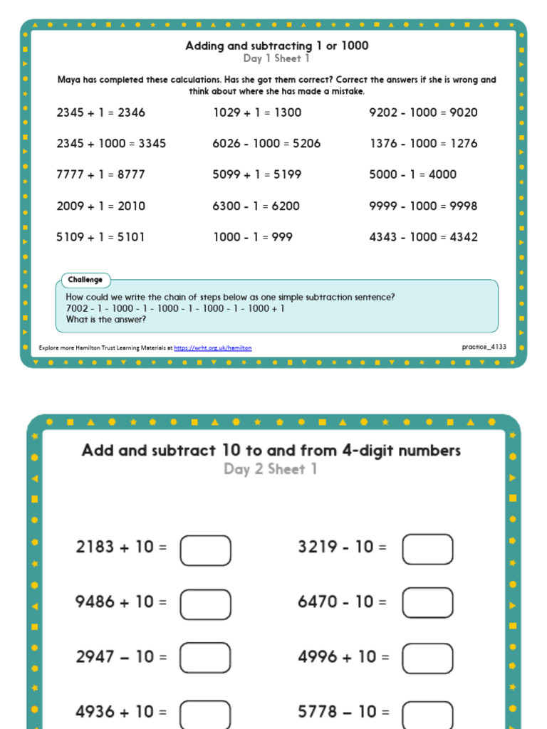 Y4 Unit 1.3 Place Value Addition Worksheets | PDF | Arithmetic