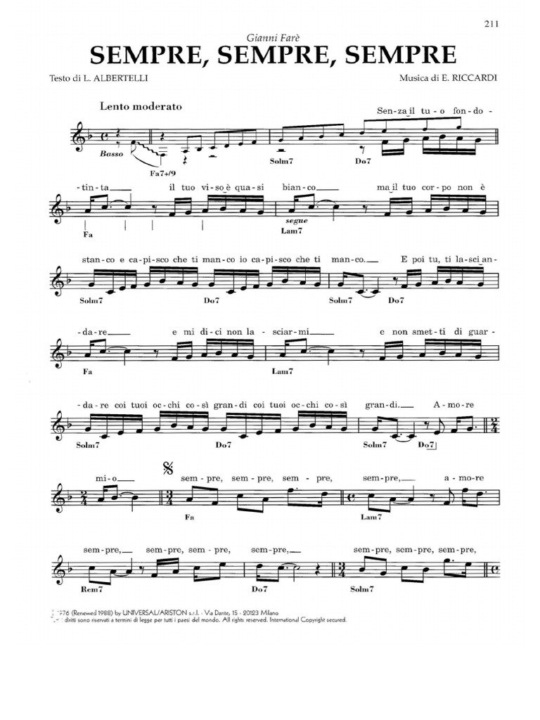 Adriano Celentano Gianni Faré Sempre, Sempre, Sempre | PDF
