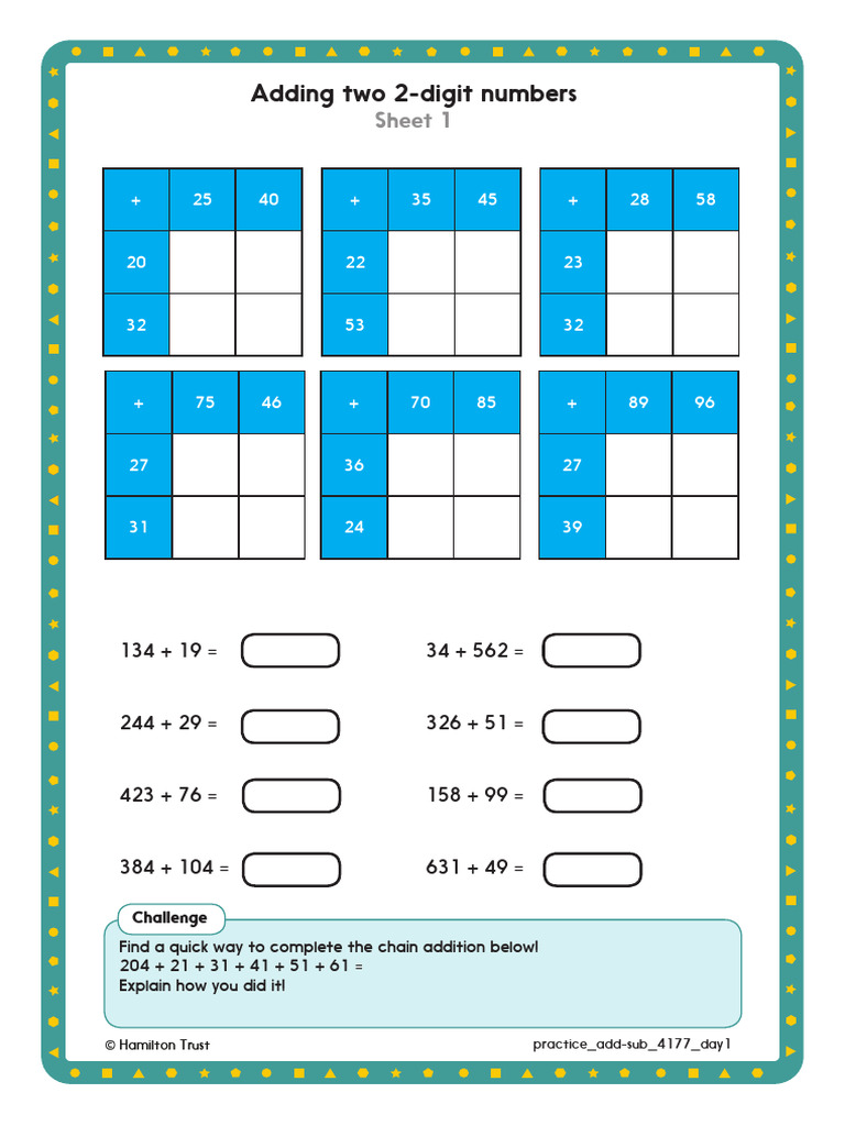 Y4 Unit 2.1 Partitioning and Column Addition HW Worksheets - Day 1 | PDF