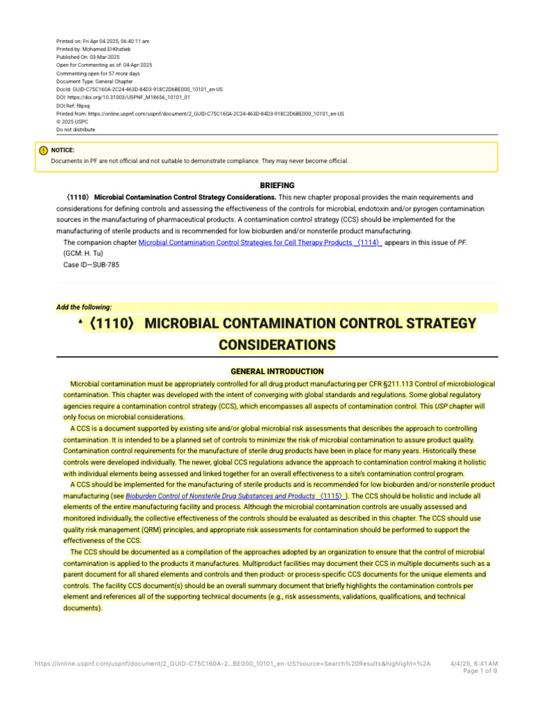 1110 - Microbial Contamination Control Strategy-1 | PDF | Risk ...