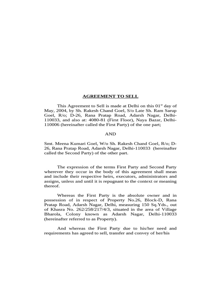 Rakesh Chand Property Sale Agreement | PDF | Property | Private Law