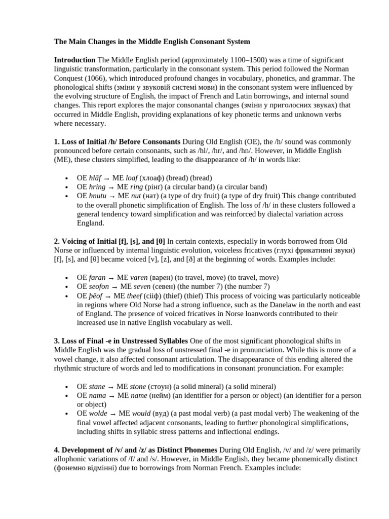Middle English Consonant Changes | PDF | English Language | Consonant
