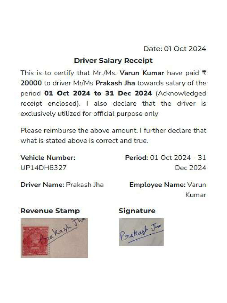 Driver Salary Oct-Dec24 | PDF