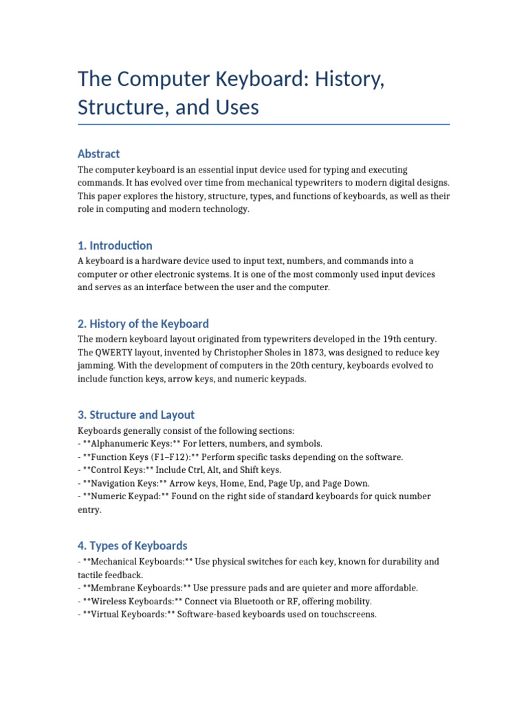 Computer Keyboard: History & Uses | PDF | Computer Keyboard | Writing ...