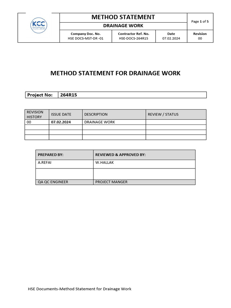 2.DRAINAGE - Method Statement | PDF | Pipe (Fluid Conveyance) | Drainage