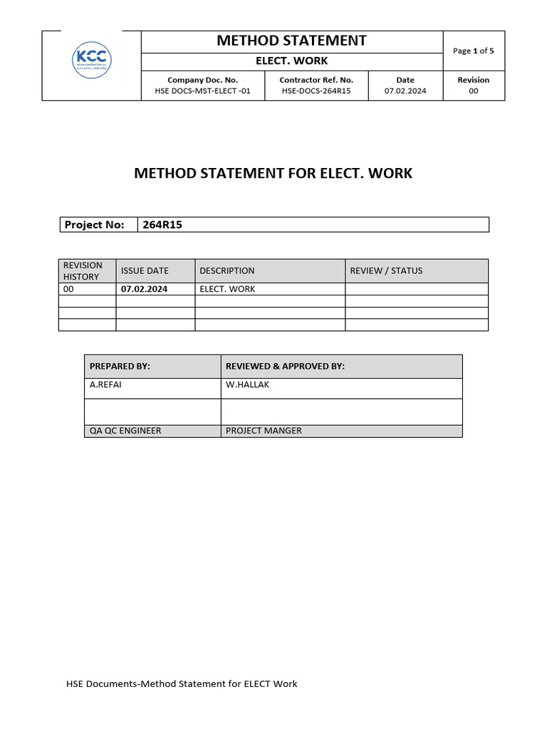 3.ELECT. - Method Statement | PDF | Specification (Technical Standard)