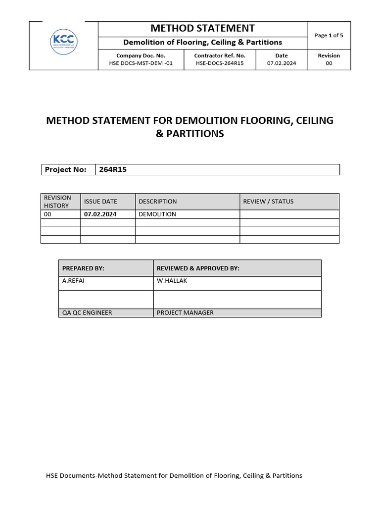 Demolition Method Statement Guide | PDF | Demolition | Personal ...