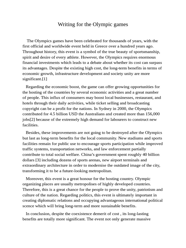 Writing for the Olympic games | PDF | Sports | Economies