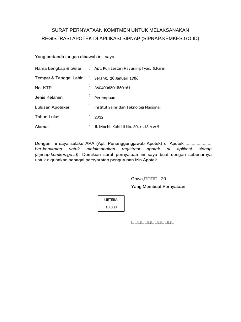 SURAT-PERNYATAAN-KOMITMEN-APLIKASI-SIPNAP | PDF
