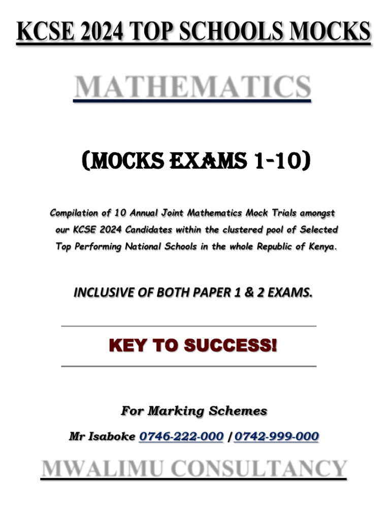 KCSE 2024 Mathematics Mock Exams | PDF | Circle | Area