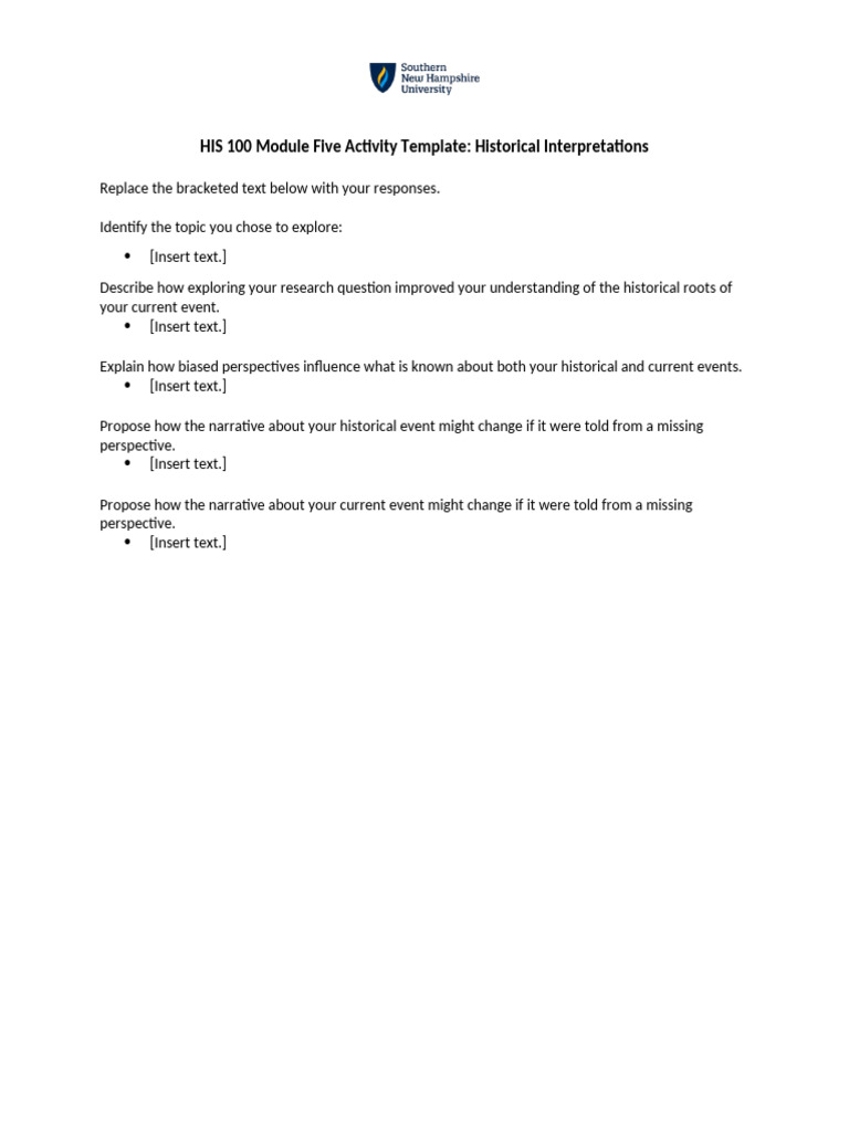 HIS 100 Module Five Activity Template | PDF