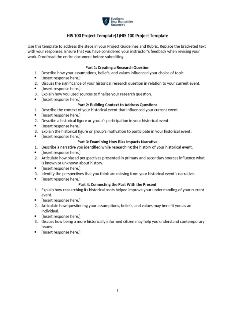 HIS 100 Project Template | PDF