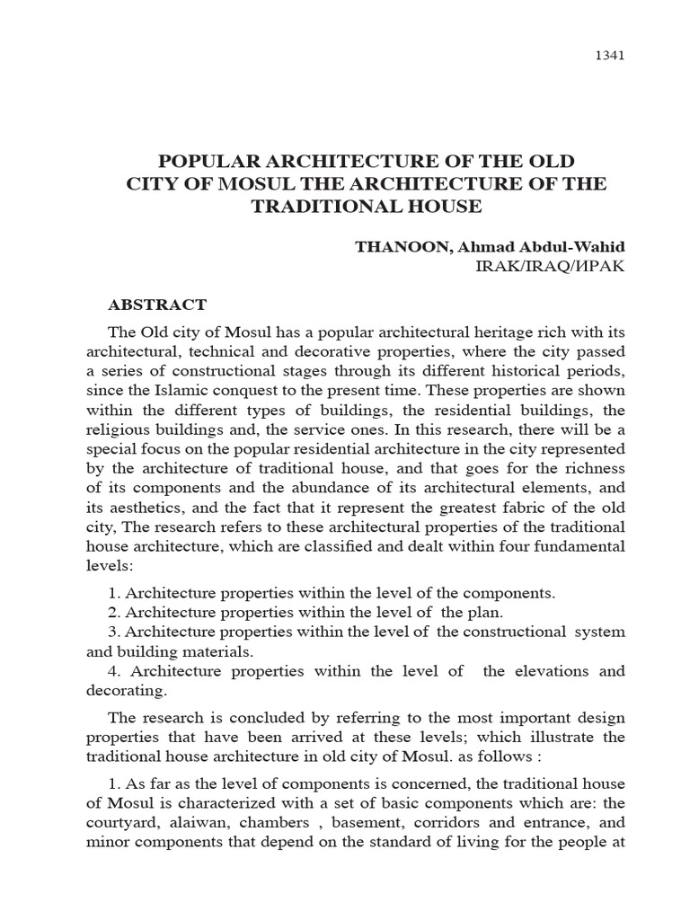 THANOON Ahmad Abdul Wahid POPULAR ARCHITECTURE OF THE OLD CITY OF MOSUL ...