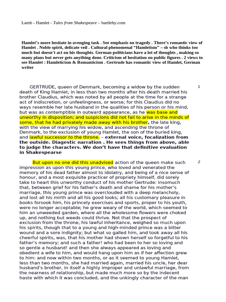 Lamb Hamlet Tales From Shakespeare Bartleby | PDF | Hamlet | Ghosts