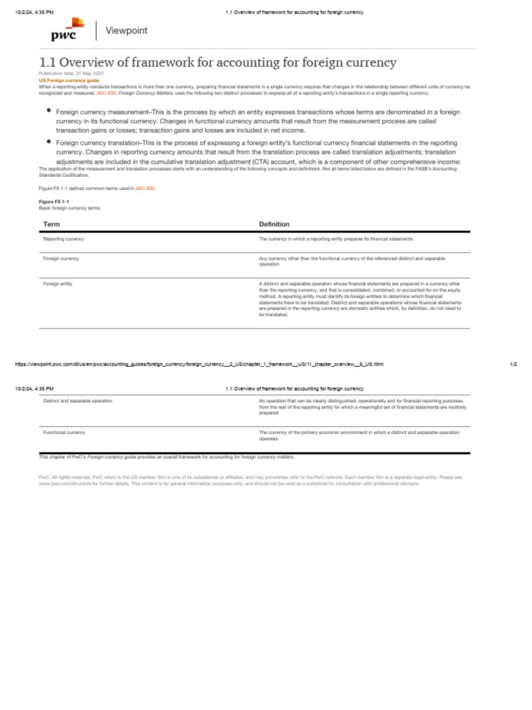 1.1 Overview of Framework For Accounting For Foreign Currency | PDF ...
