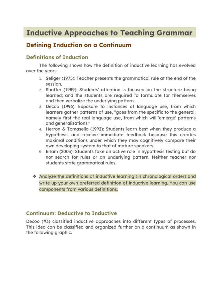 Inductive Approaches To Teaching Grammar 2 | PDF | Learning | Lesson Plan