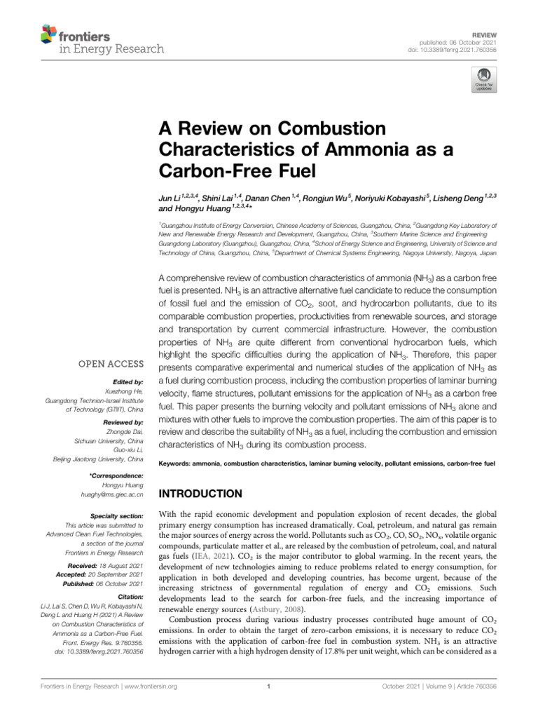 A Review On Ammonia Combustion | PDF | Ammonia | Combustion