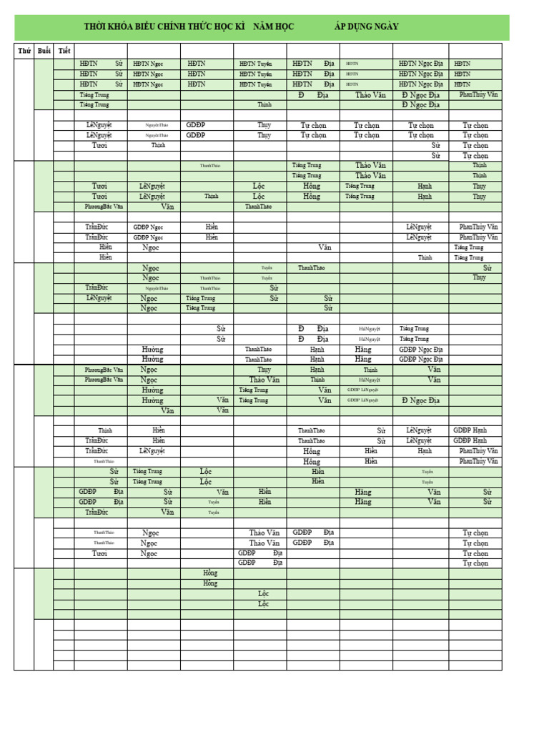 TKB HỌC KÌ 1 CHÍNH THỨC 09.06 (HS) pv1 | PDF