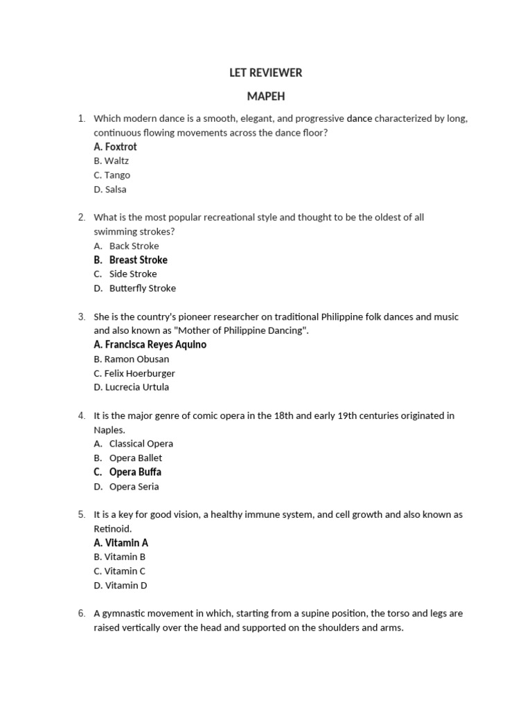 MAPEH Quiz: Dance, Sports, and Music | PDF | Gymnastics