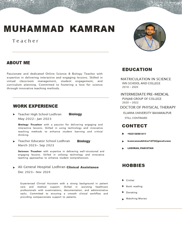 Kamran CV | PDF | Teachers | Science Education