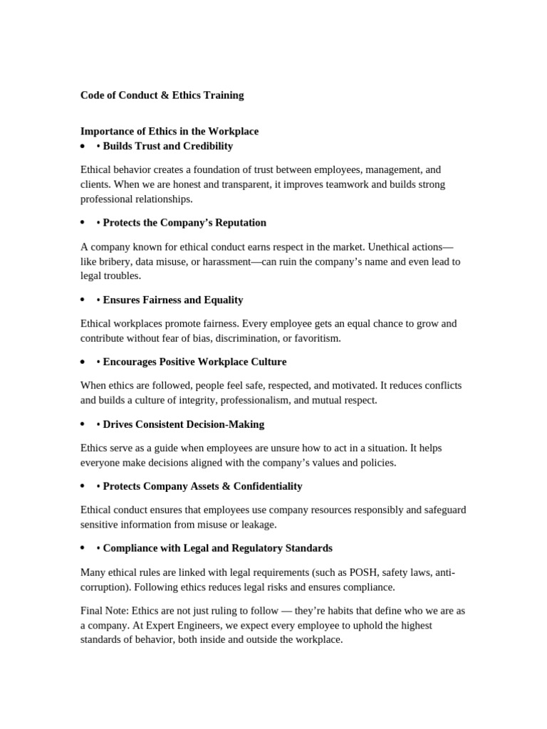 Code_of_Conduct_Ethics_Training_Content | PDF | Integrity | Social Ethics