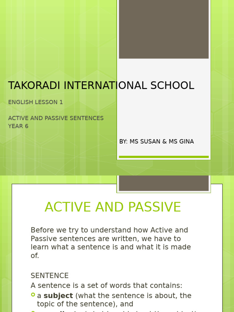 English 1st Term Lesson 1 Active and Passive | PDF | Subject (Grammar) | Verb