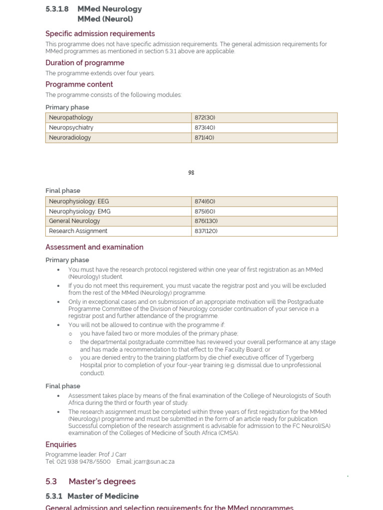 Neurology MMed Program Requirements | PDF | Neurology | Academic Degree