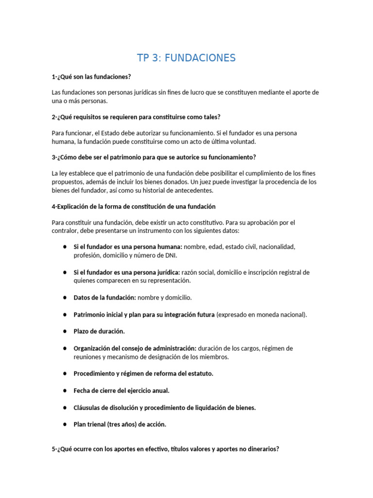 TP 3 Fundaciones Derecho Economico | PDF | Fundación (sin fines de lucro) | Sociedad de ...