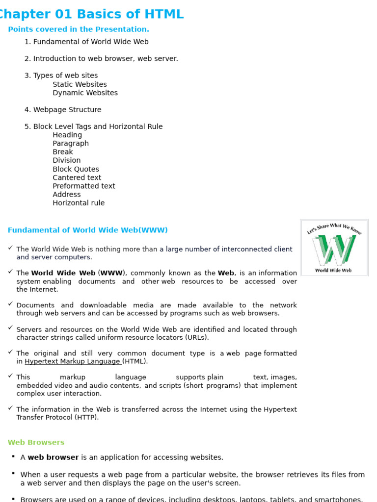 Ch01 Basics of HTML | PDF | World Wide Web | Internet & Web